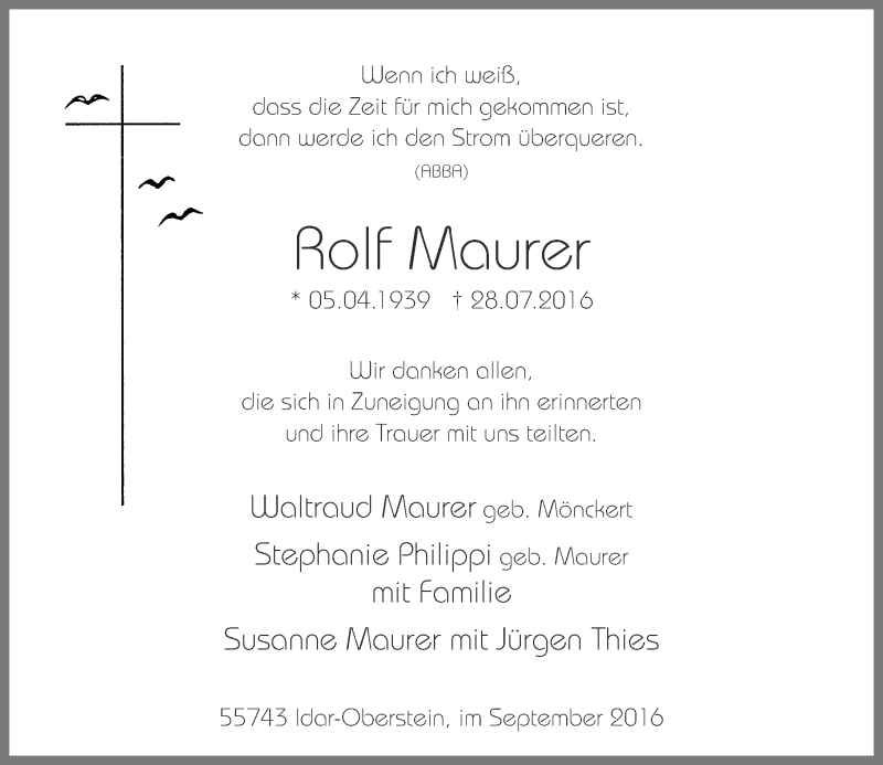 Traueranzeigen von Rolf Maurer | rz-trauer.de