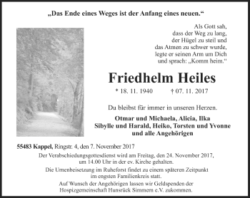 Traueranzeigen von Friedhelm Heiles | rz-trauer.de