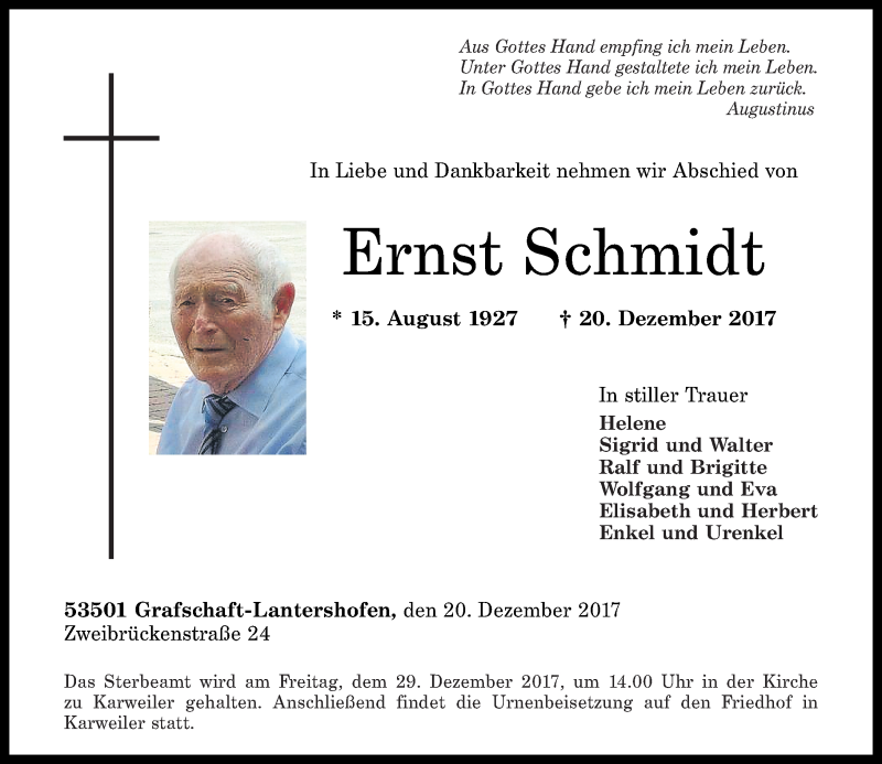 Traueranzeigen von Ernst Schmidt | rz-trauer.de