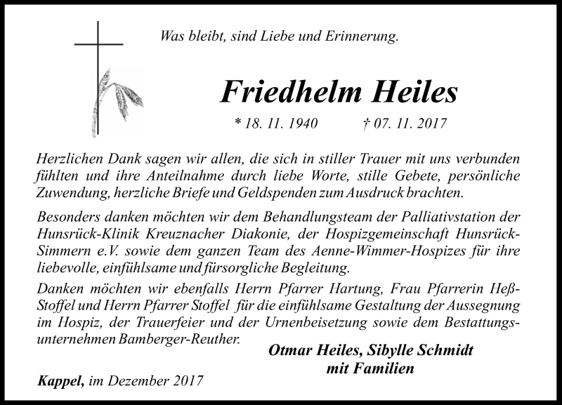 Traueranzeigen von Friedhelm Heiles | rz-trauer.de