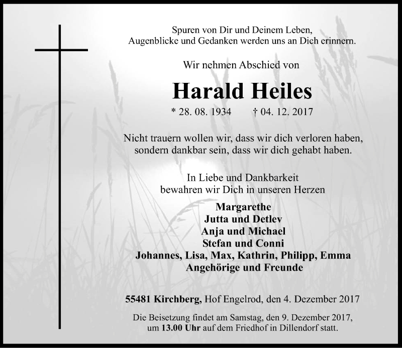 Traueranzeigen von Harald Heiles | rz-trauer.de