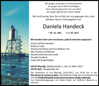 Traueranzeigen von Daniela Handeck | rz-trauer.de