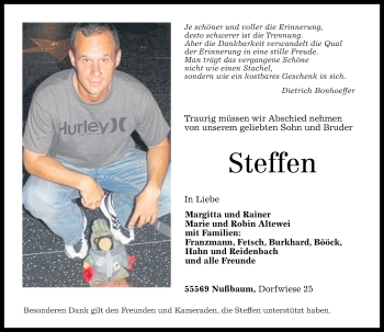 Traueranzeigen von Steffen | rz-trauer.de