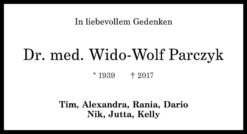 Traueranzeigen von Wido-Wolf Parczyk | rz-trauer.de