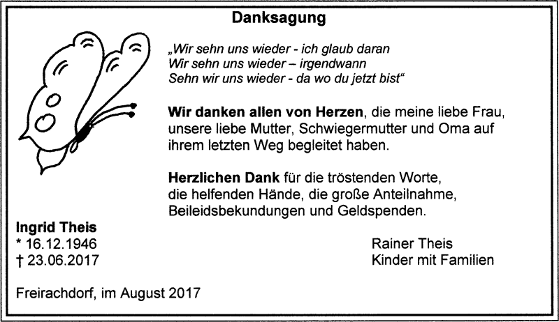 Traueranzeigen von Ingrid Theis | rz-trauer.de