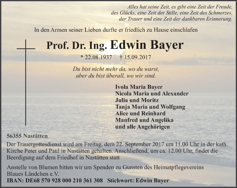 Traueranzeigen von Edwin Bayer | rz-trauer.de