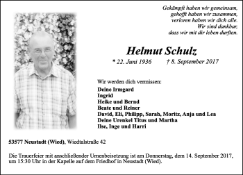 Traueranzeigen von Helmut Schulz | rz-trauer.de
