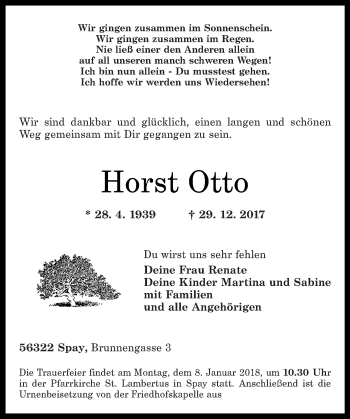 Traueranzeigen von Horst Otto | rz-trauer.de
