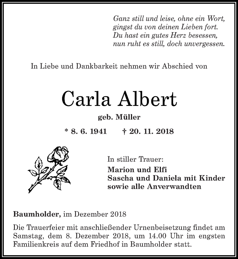 Traueranzeigen von Carla Albert | rz-trauer.de