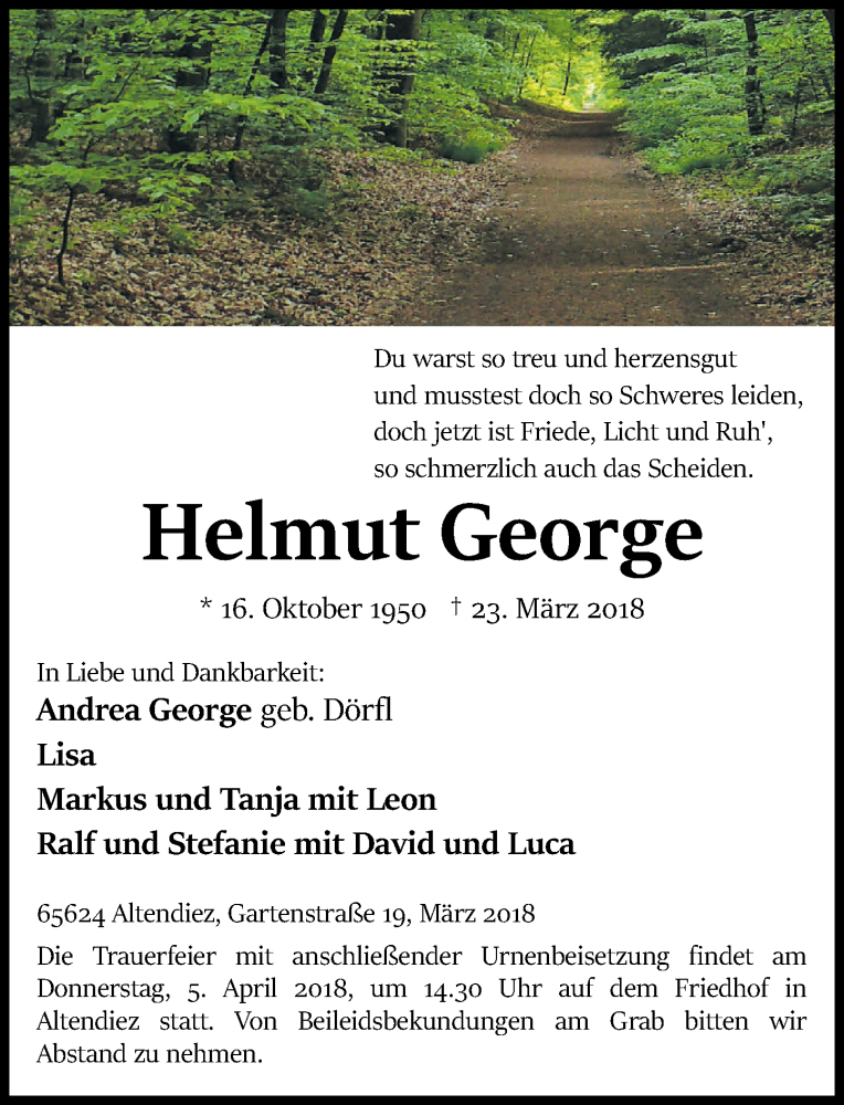 Traueranzeigen von Helmut George | rz-trauer.de