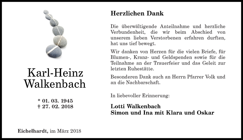 Traueranzeigen von Karl-Heinz Walkenbach | rz-trauer.de