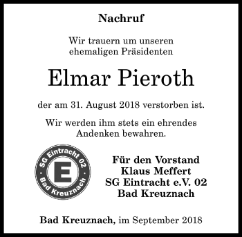 Traueranzeigen von Elmar Pieroth | rz-trauer.de