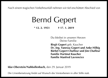 Traueranzeigen von Bernd Gepert | rz-trauer.de