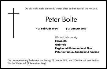 Traueranzeigen von Peter Bolte | rz-trauer.de