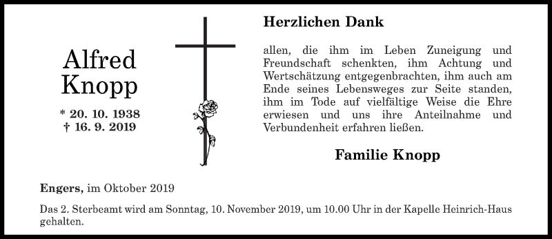 Traueranzeigen von Alfred Knopp | rz-trauer.de