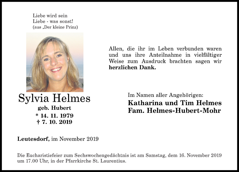 Traueranzeigen von Sylvia Helmes | rz-trauer.de