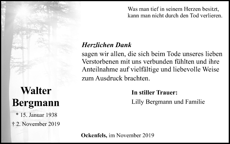 Traueranzeigen von Walter Bergmann | rz-trauer.de
