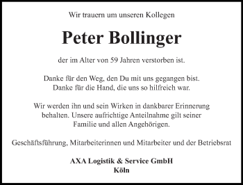 Traueranzeigen von Peter Bollinger | rz-trauer.de