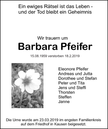 Traueranzeigen von Barbara Pfeifer | rz-trauer.de