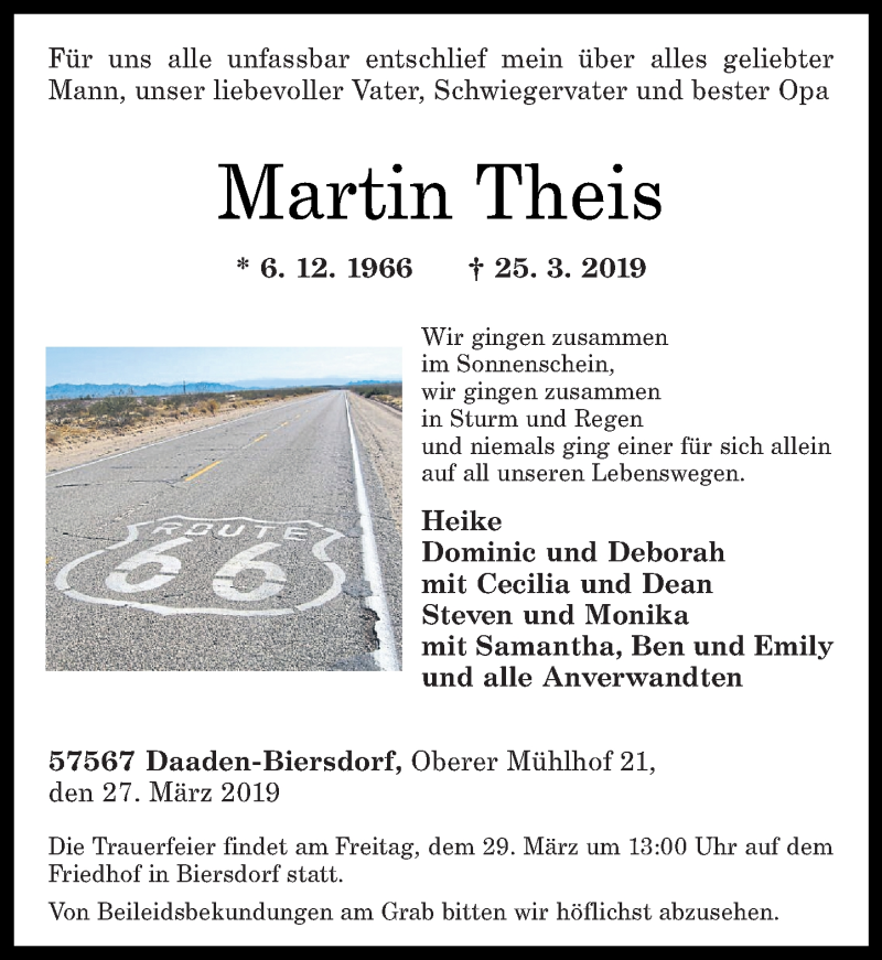 Traueranzeigen von Martin Theis | rz-trauer.de