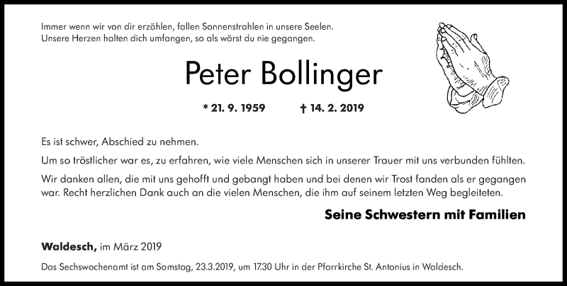 Traueranzeigen von Peter Bollinger | rz-trauer.de