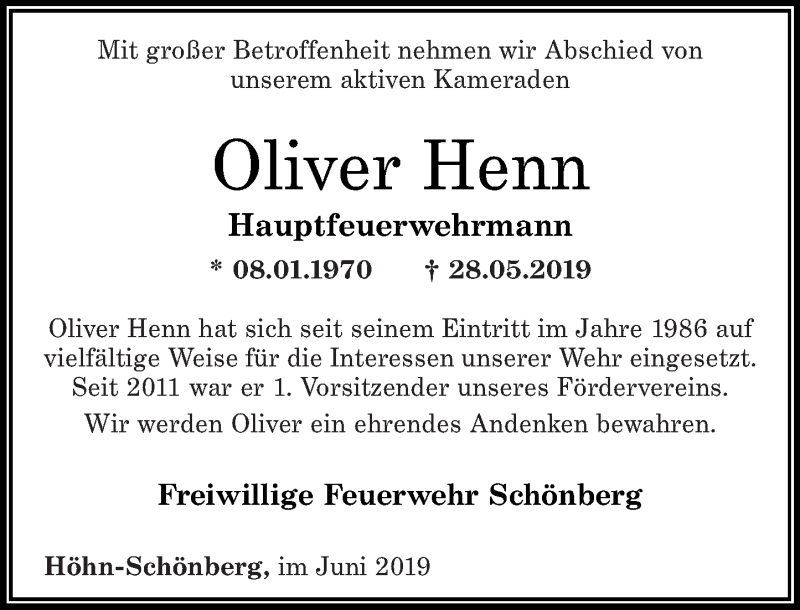 Traueranzeigen von Oliver Henn | rz-trauer.de