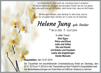 Traueranzeigen von Helene Jung | rz-trauer.de