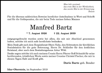Traueranzeigen von Manfred Bartz | rz-trauer.de