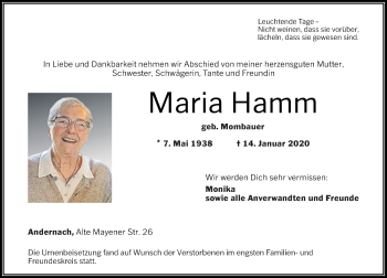 Traueranzeigen von Maria Hamm | rz-trauer.de