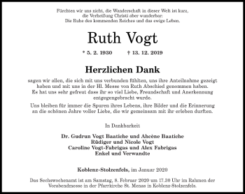 Traueranzeigen von Ruth Vogt | rz-trauer.de