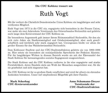 Traueranzeigen von Ruth Vogt | rz-trauer.de