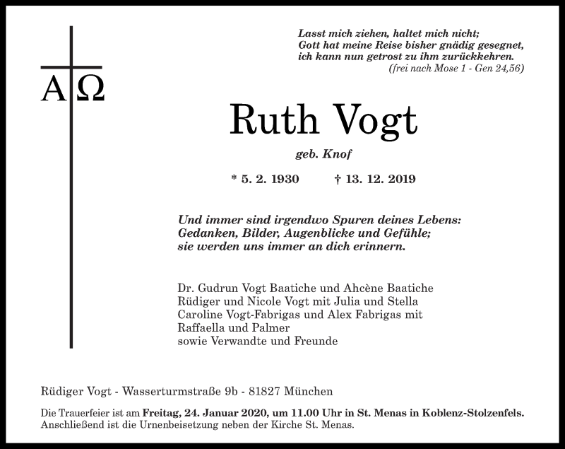 Traueranzeigen von Ruth Vogt | rz-trauer.de