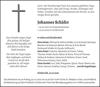 Traueranzeigen von Johannes Schäfer | rz-trauer.de