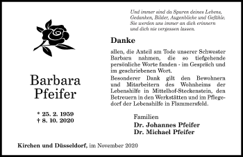Traueranzeigen von Barbara Pfeifer | rz-trauer.de