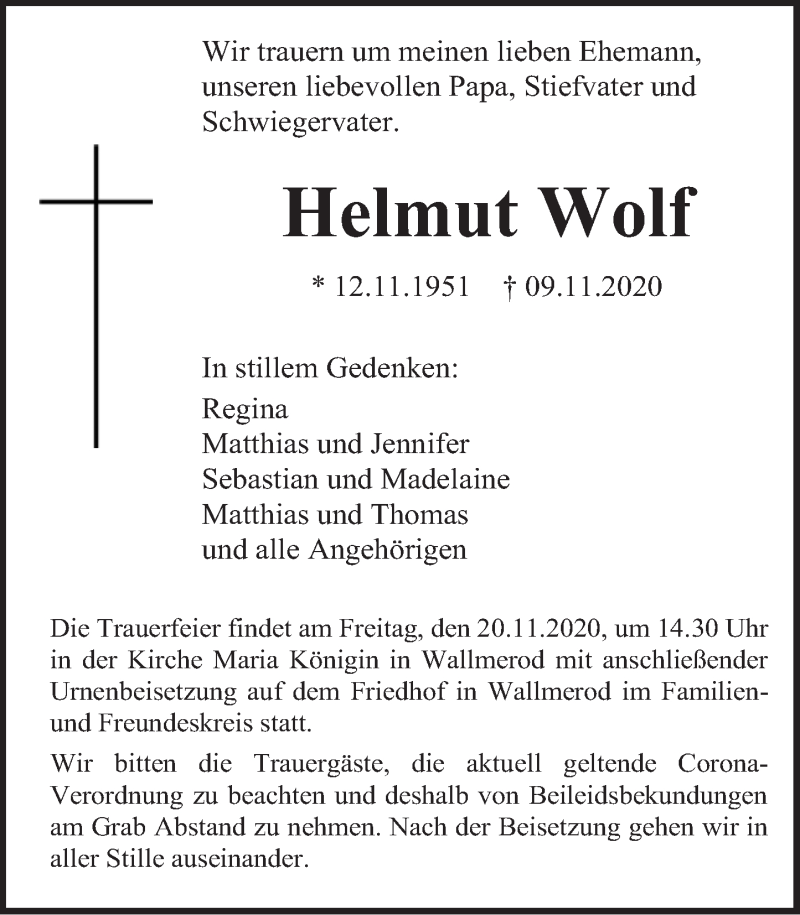 Traueranzeigen von Helmut Wolf | rz-trauer.de