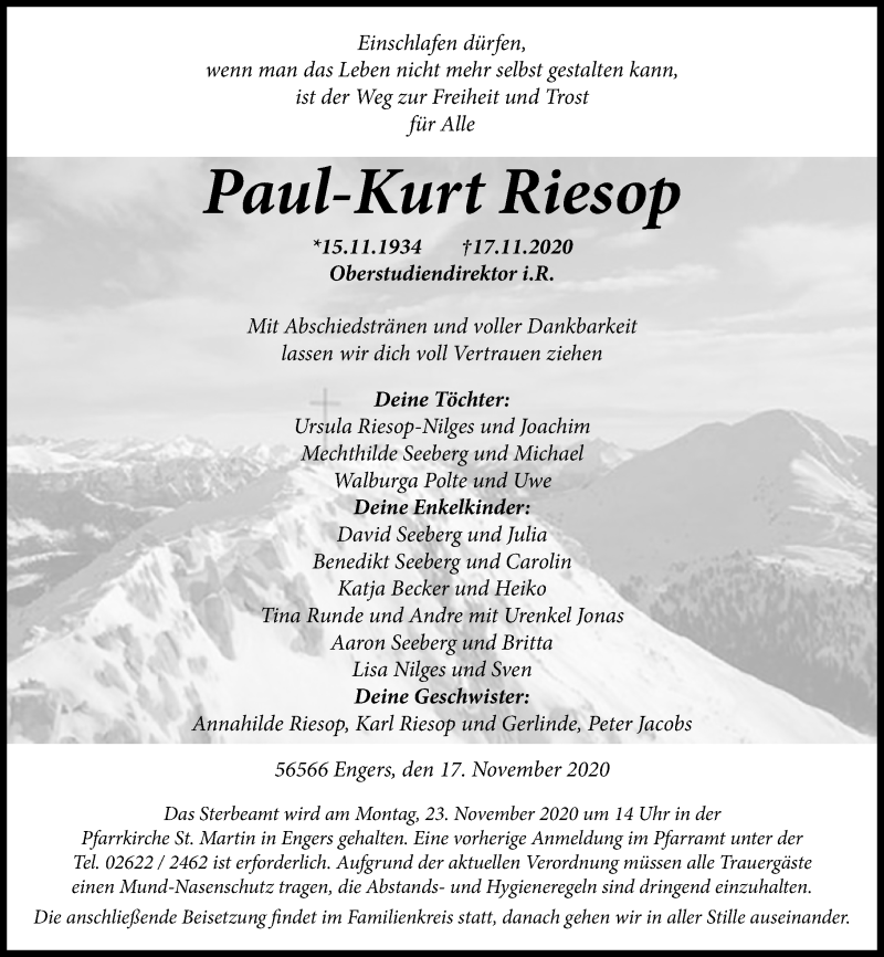 Traueranzeigen von Paul-Kurt Riesop | rz-trauer.de