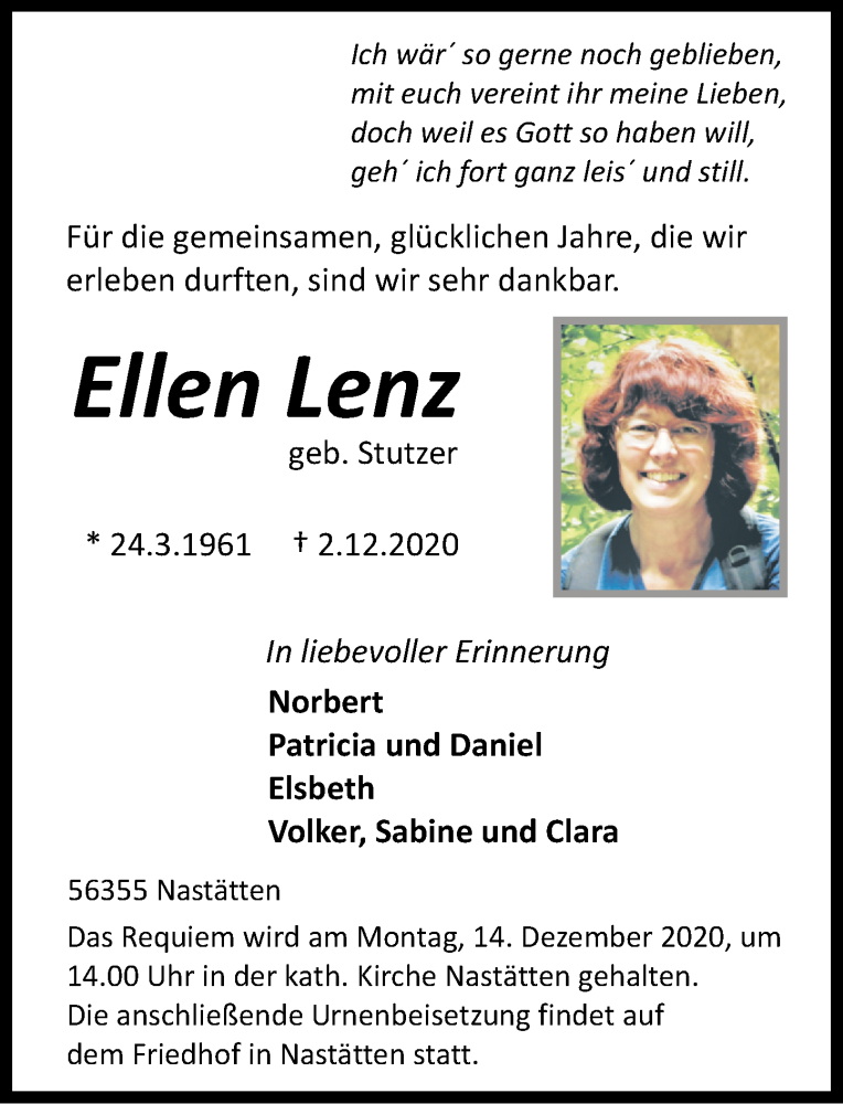 Traueranzeigen von Ellen Lenz | rz-trauer.de