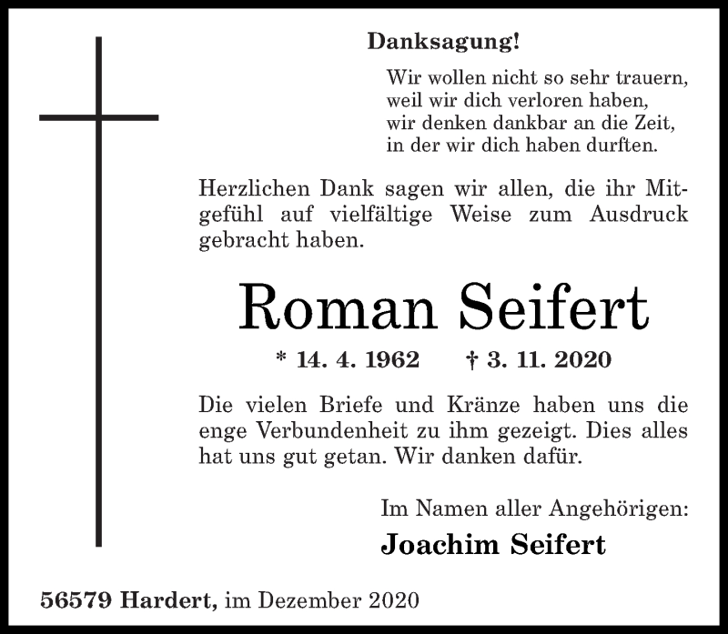 Traueranzeigen von Roman Seifert | rz-trauer.de