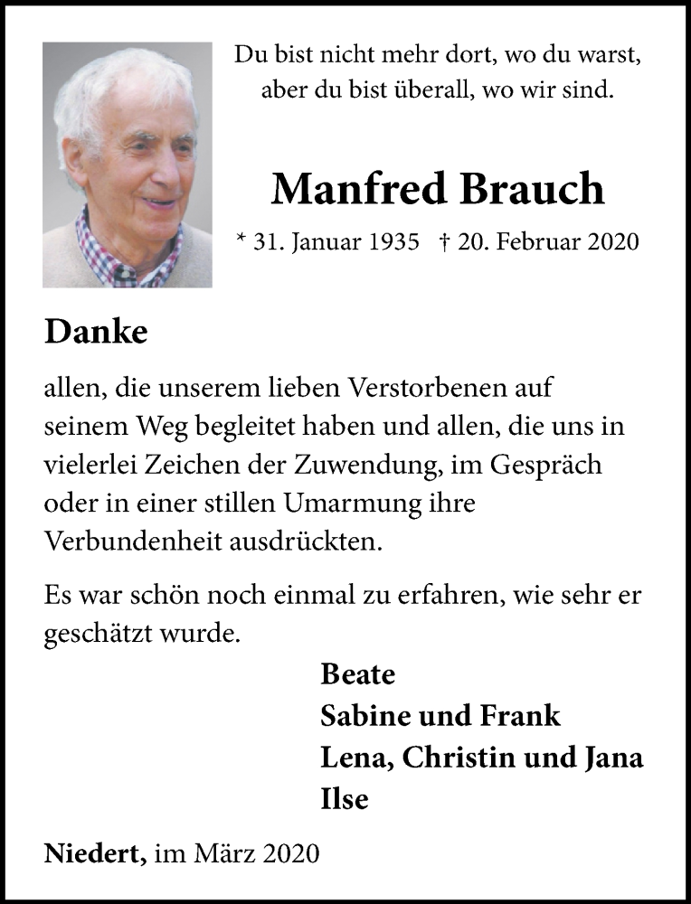 Traueranzeigen von Manfred Brauch | rz-trauer.de