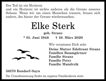 Traueranzeigen von Elke Sterk | rz-trauer.de