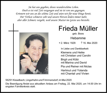Traueranzeigen von Frieda Müller | rz-trauer.de