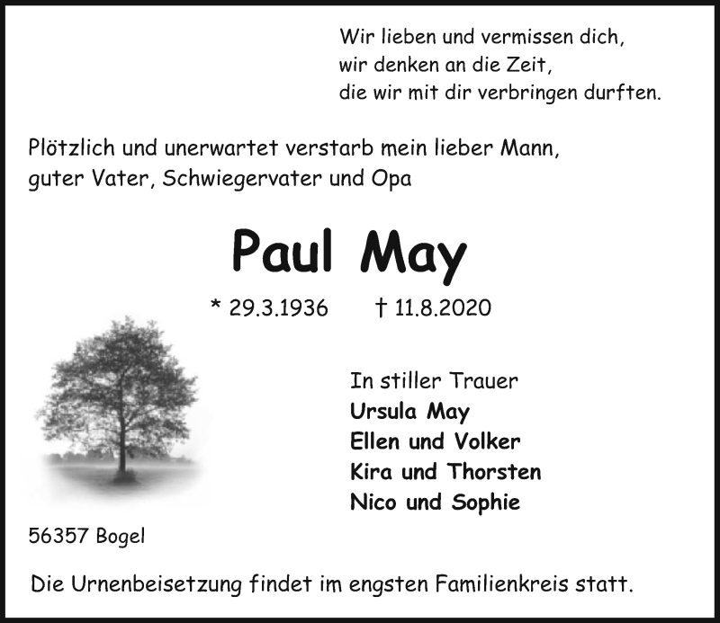 Traueranzeigen von Paul May | rz-trauer.de