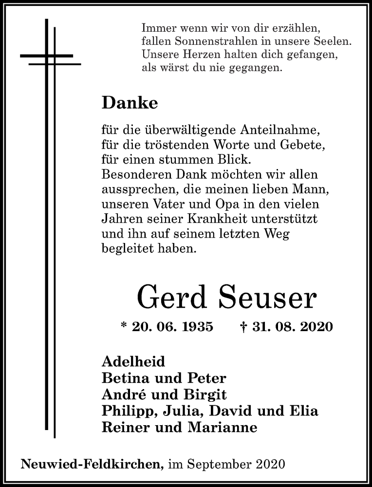 Traueranzeigen von Gerd Seuser | rz-trauer.de