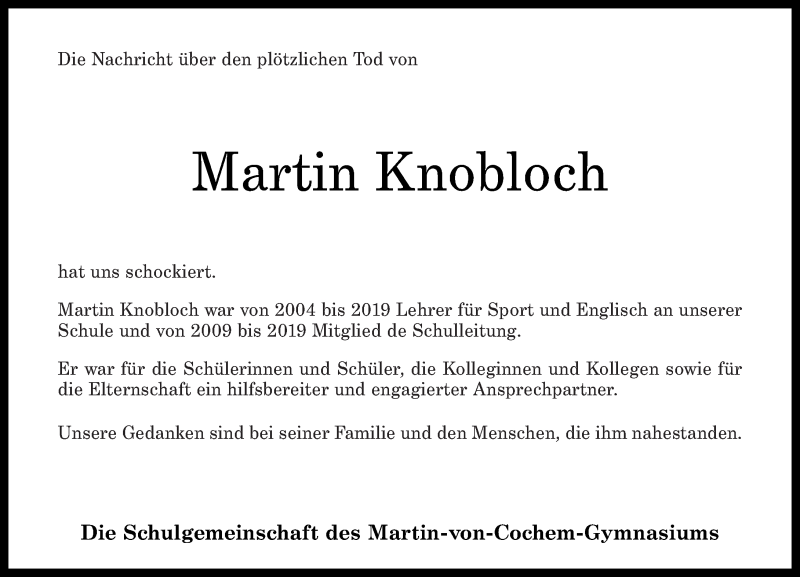 Traueranzeigen von Martin Knobloch | rz-trauer.de