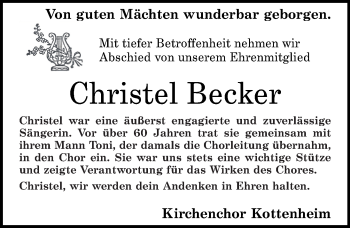 Traueranzeigen von Christel Becker | rz-trauer.de