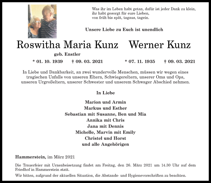 Traueranzeigen von Roswitha Maria Kunz | rz-trauer.de
