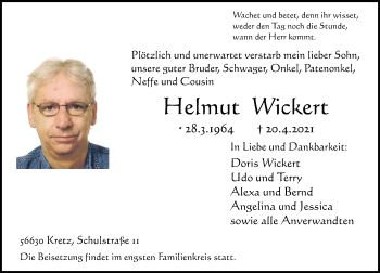 Traueranzeigen von Helmut Wickert | rz-trauer.de
