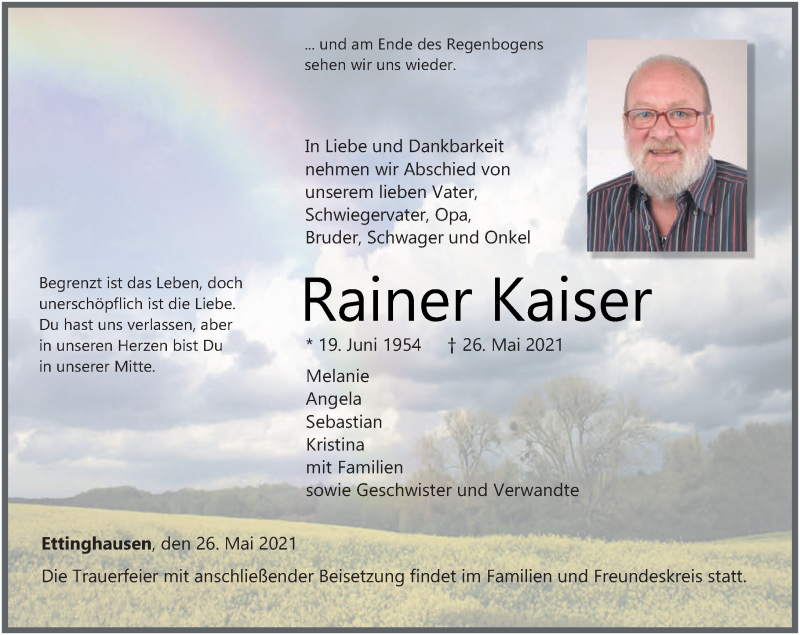 Traueranzeigen von Rainer Kaiser | rz-trauer.de
