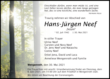 Traueranzeigen von Hans-Jürgen Neef | rz-trauer.de