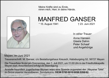 Traueranzeigen von Manfred Ganser | rz-trauer.de